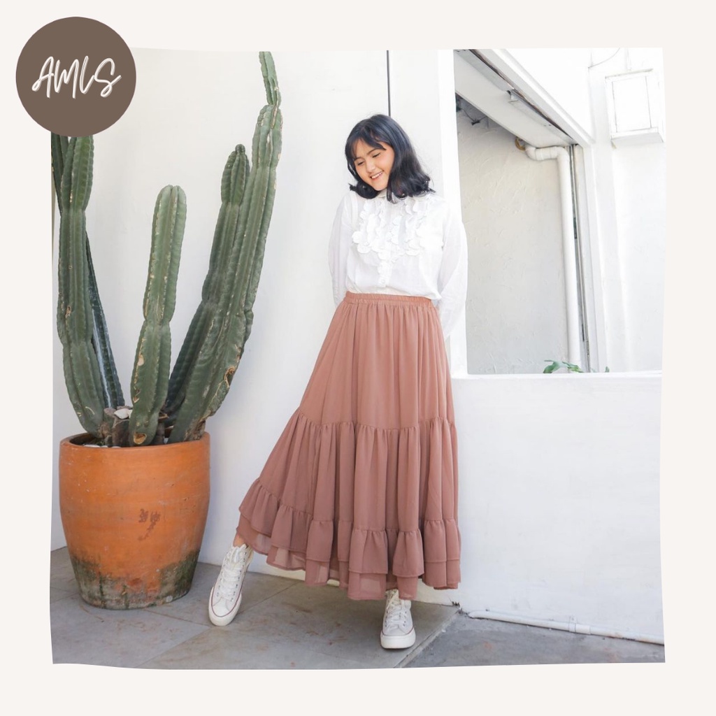 Jual Yuna long skirt korean style, rok panjang wanita kekinian, bawahan ...