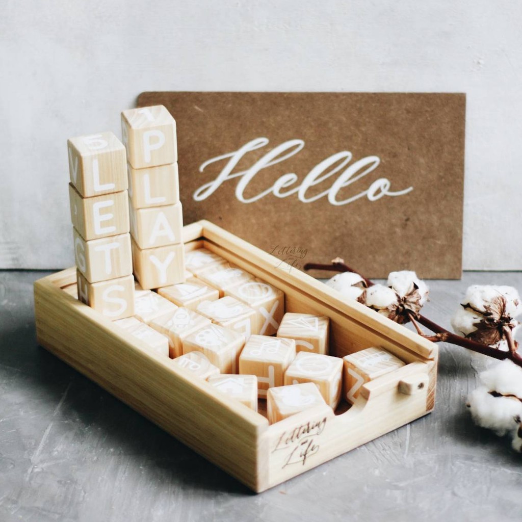 Lettering and Life WHITE Alphabet and Number Wooden Blocks Balok Angka ...