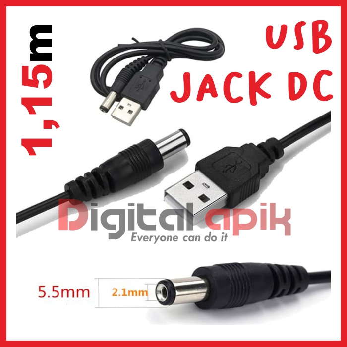 Jual USB to Jack DC Kabel Standar 5.5x2.1mm Adaptor Male Charger 5V 5.5 ...