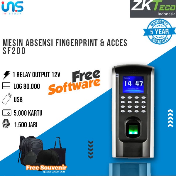 Jual Mesin Absensi Fingerprint Dan Kartu ZKTECO SF200 Bisa Akses Kontrol Pintu | Shopee Indonesia