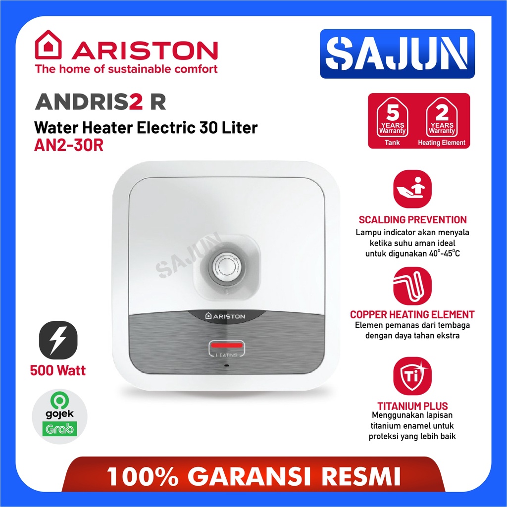 Jual Ariston Andris 2 Water Heater Electric 30 Liter AN2 30R 500 Watt ...