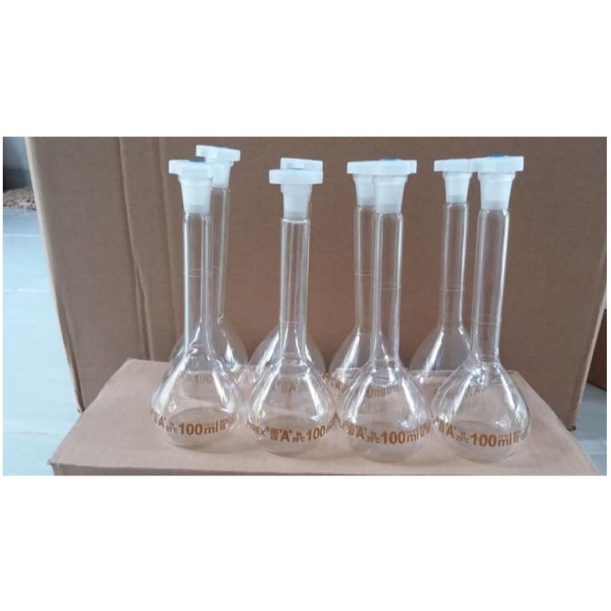 VOLUMETRIC FLASK LABU UKUR, PYREX - RRC Capacity 100 mL, Plastic Stopper, Class A | Shopee Indonesia