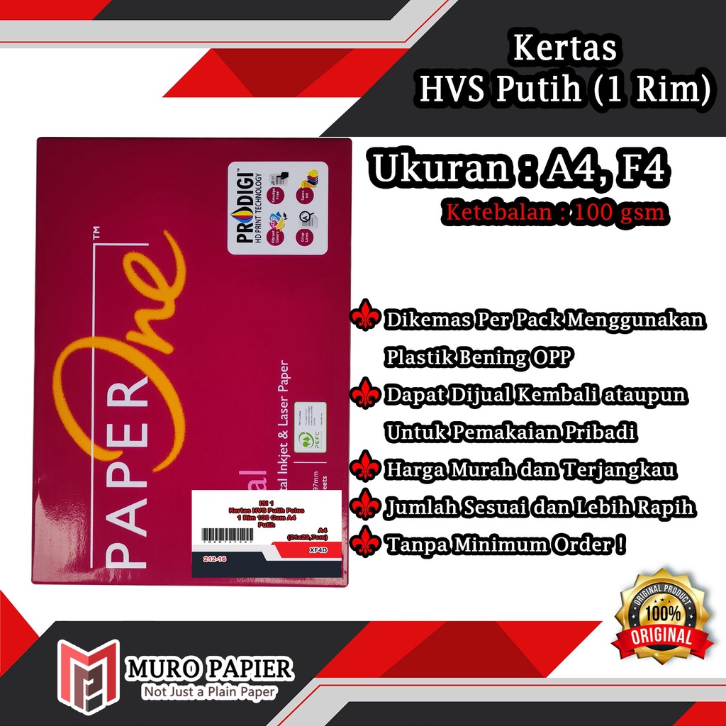 Jual ( PER PAK - ISI 500 ) Kertas HVS Putih Polos 1 Rim 100 gsm F4 A4 - by Muro Papier | Shopee ...