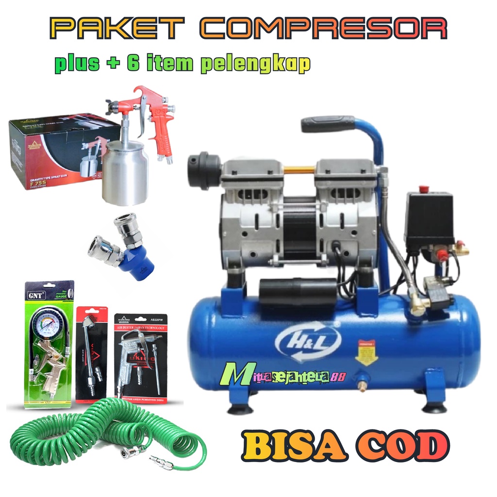 Jual COMPRESOR PAKET PLUS 6 ITEM PELENGKAP Compressor HL 1 HP 9 Liter ...