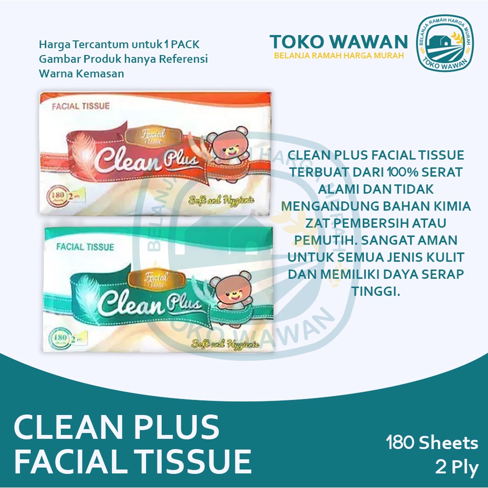 Jual Tissue CLEAN PLUS Facial Soft Pack 180 Sheet 2 Ply Tisu Wajah ...