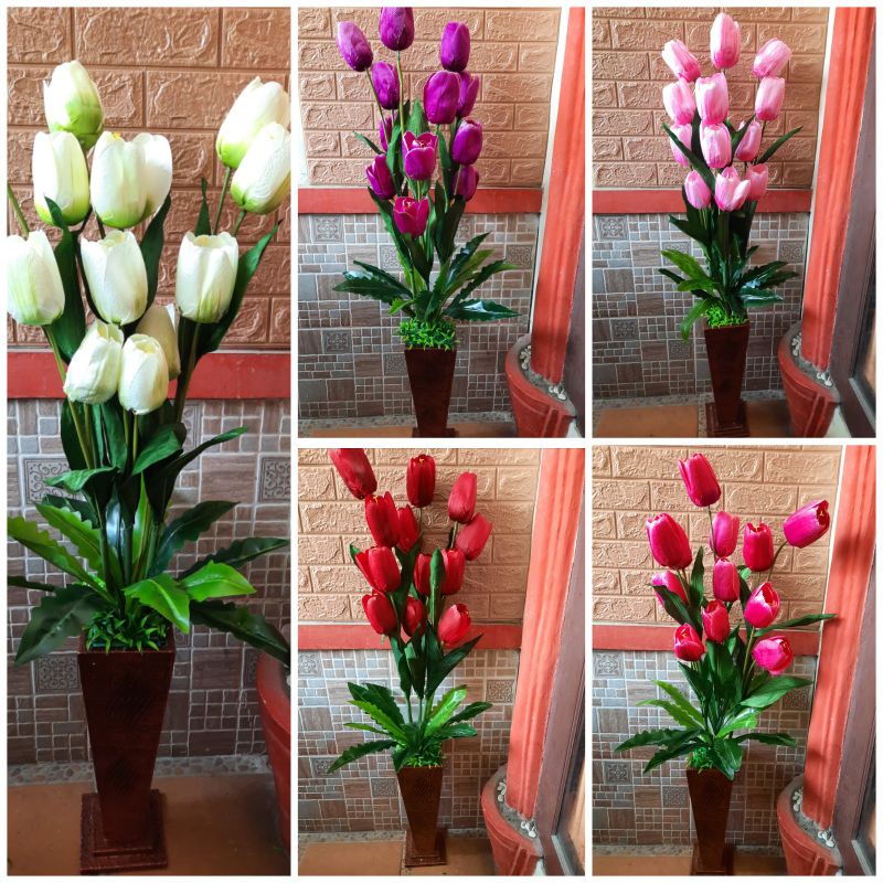 Jual BUNGA TULIP JUMBO ARTIFICIAL BERIKUT POT KAYU/BUNGA SUDUT RUANGAN ...