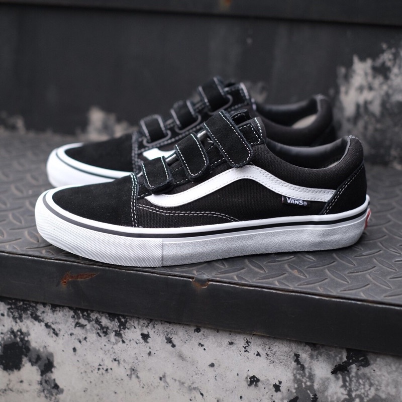 Jual Vans Oldskool Velcro Pro Black White 100% Original | Shopee Indonesia