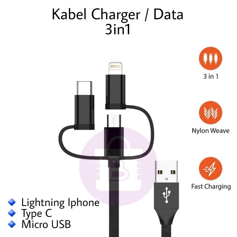 Jual Kabel Charger 3in1 | Kabel Data / Cas Lightning Iphone Android ...
