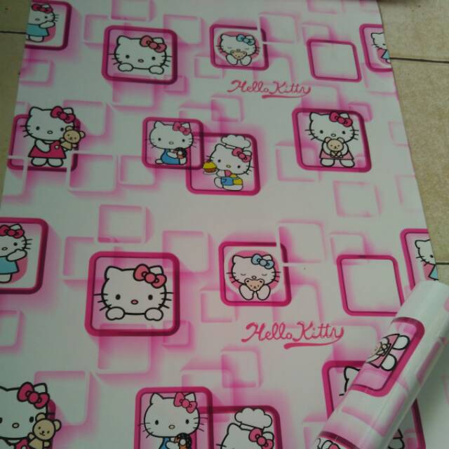 Jual Wallpaper sticker dinding hello kitty kotak pink 10x45 | Shopee Indonesia