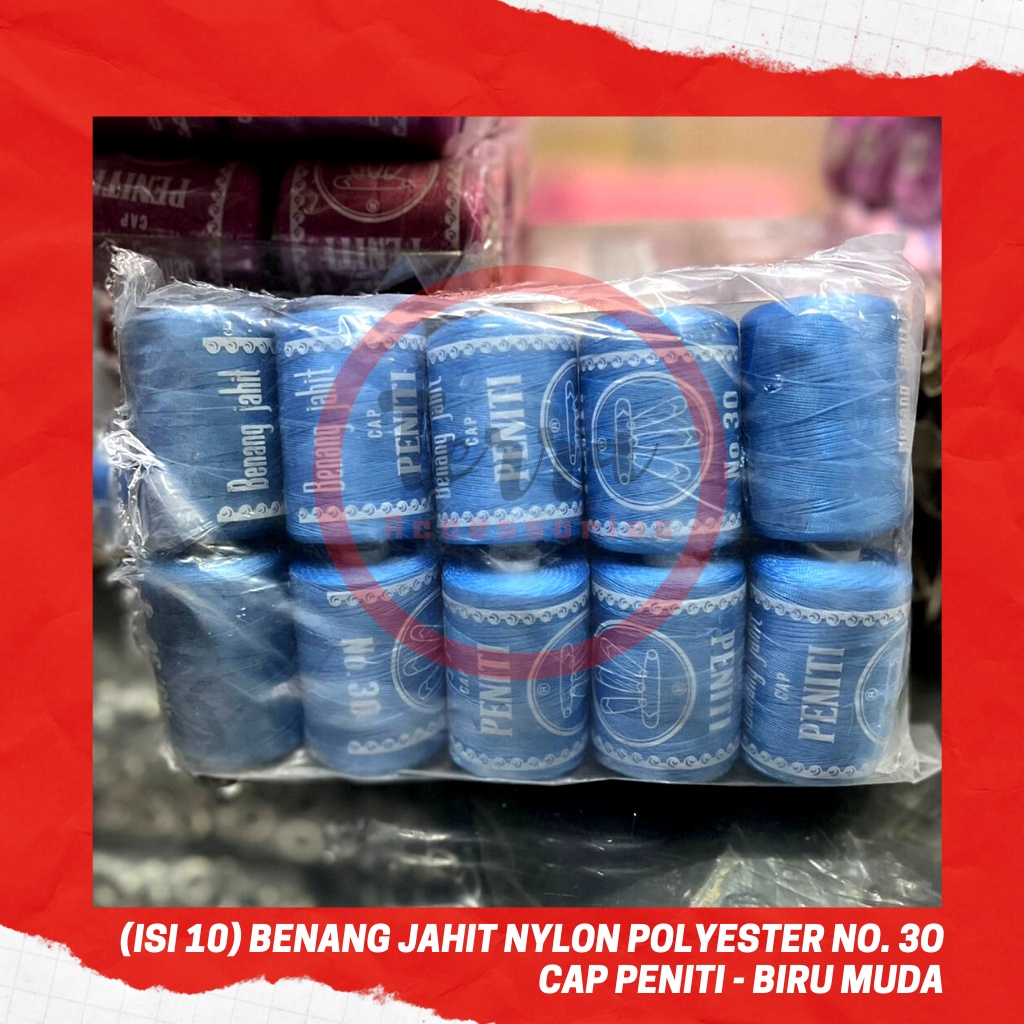 Jual (ISI 10) Benang Jahit Nylon Nilon Polyester No. 30 Cap Peniti ...
