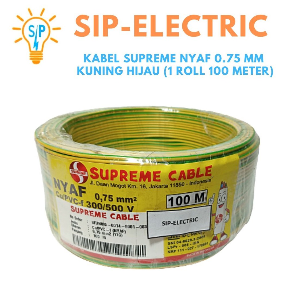 Jual Kabel Supreme NYAF 0.75 mm Kuning Hijau 1 Roll 100 Meter / Supreme NYAF 0,75mm Kuning Hijau ...
