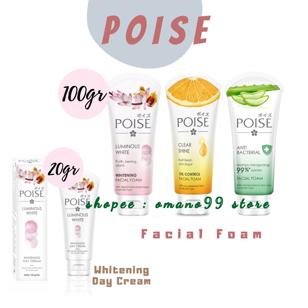 Jual Poise Luminous White Whitening Facial Foam 100 gram / Day Cream 20 ...
