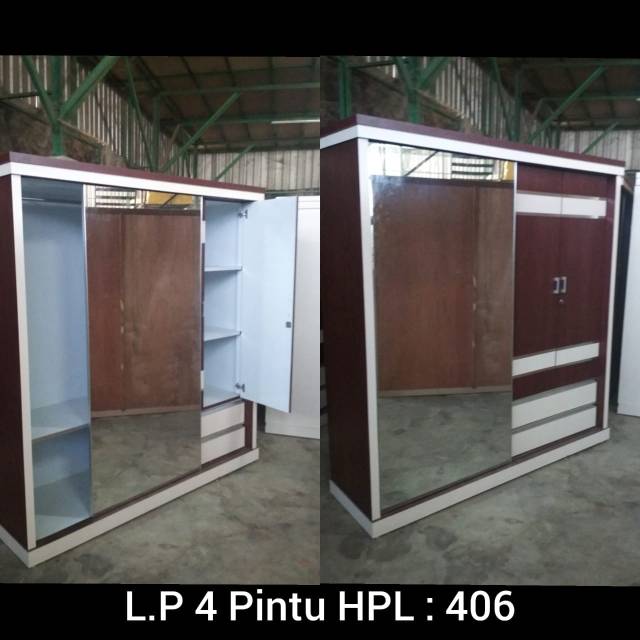 Jual Lemari 4 pt HPL Sliding Cermin besar tempel ( kokoh ) | Shopee ...