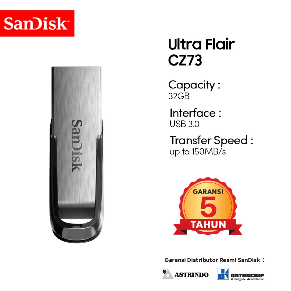 Jual Flashdisk SanDisk 32GB USB 3.0 Ultra Flair CZ73 - Garansi Resmi 5 Tahun Indonesia|Shopee ...