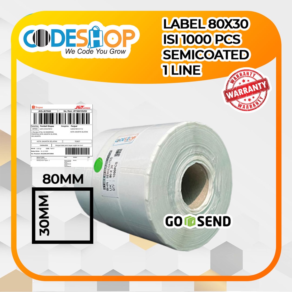 Jual KERTAS STICKER LABEL 80 x 30 - 80x30 1000 Lembar PRINTER BARCODE ...