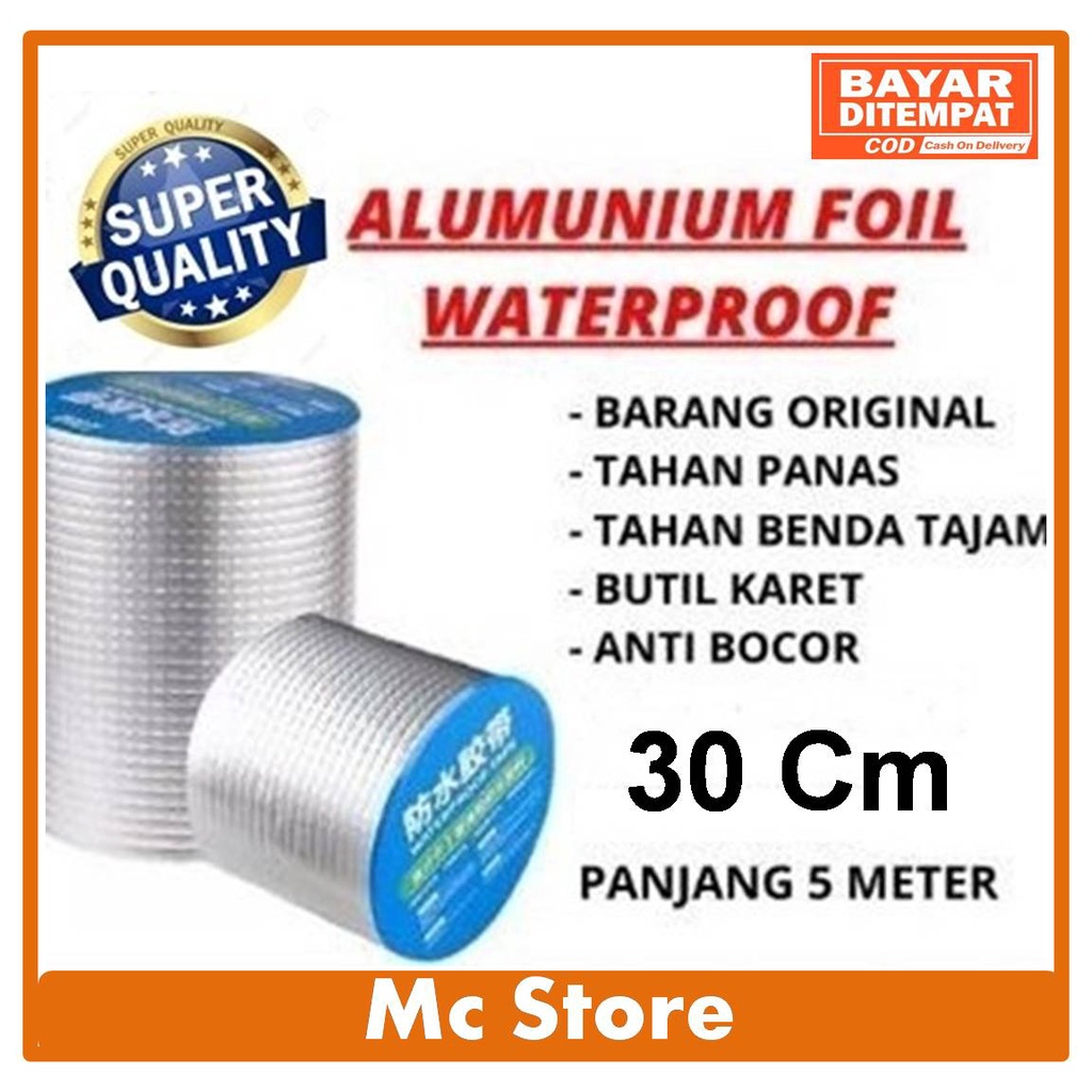 Jual Lakban Anti Bocor Lem Anti Air alumunium Foil Butyl Waterproof Tape 30 Cm x 5 Meter ...