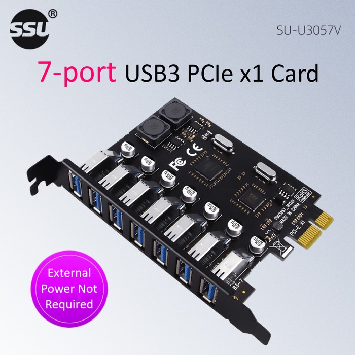 Jual SSU PCIe 7-port USB 3 Expansion Adapter / Card PC PCI Express x1 | Shopee Indonesia
