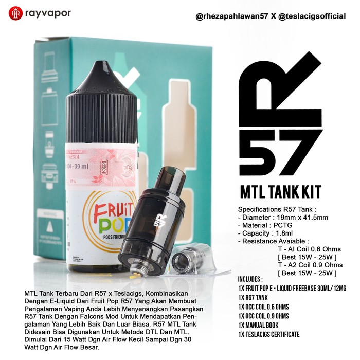 Jual R57 MTL TANK RTA 19MM AUTHENTIC BY HERO57 X TESLACIGS FOR ...