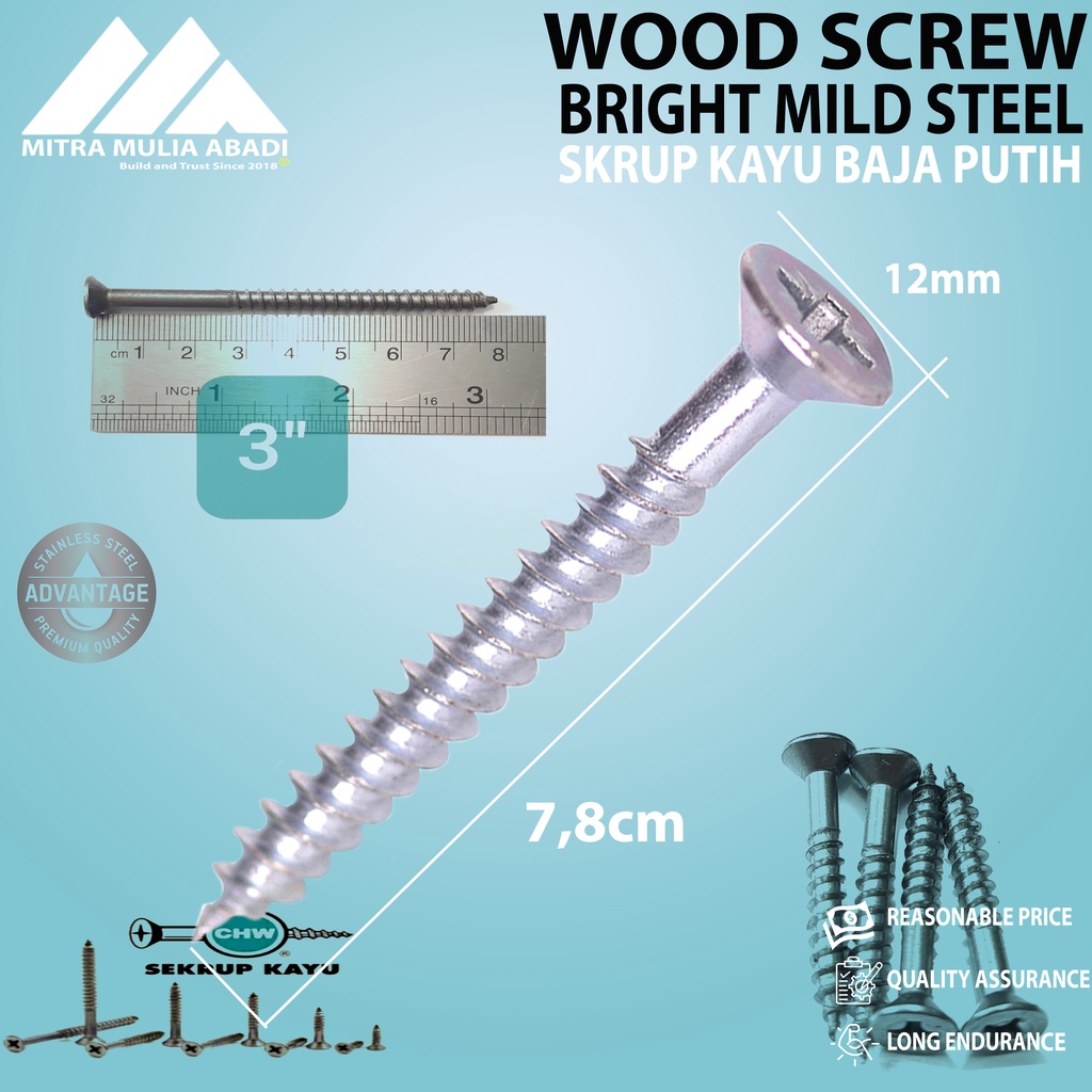 Jual Sekrup Kayu CHW 3 inch x 12 / Skrup Wood Screw (A170) | Shopee ...