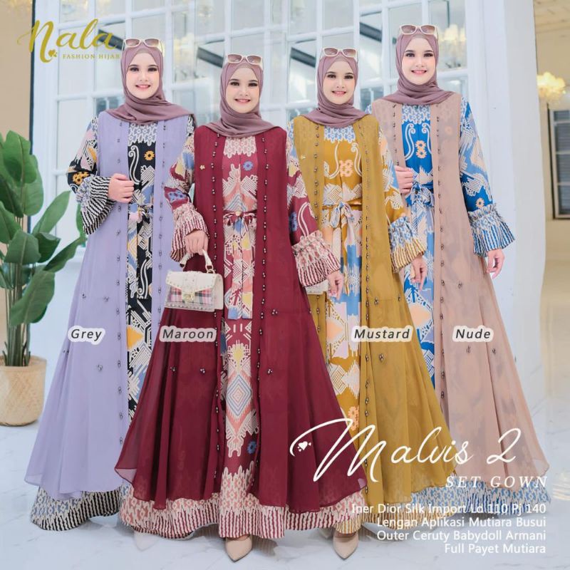 Jual Malvis 2 Set Gown original nala brand orinala ceruty mix silk ...