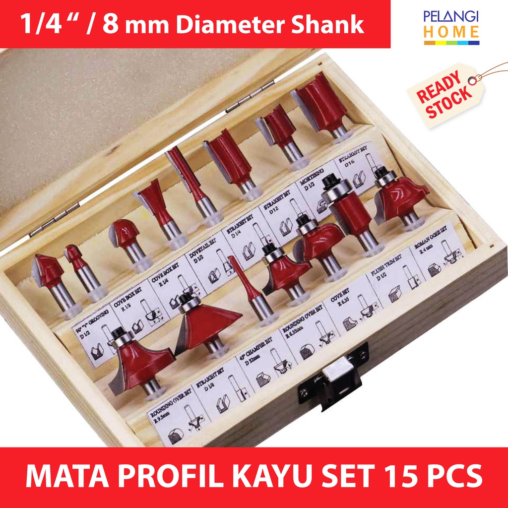 Jual Mata Profil Set Router Bit Trimmer Kayu 8mm 15 Pcs Indonesia ...