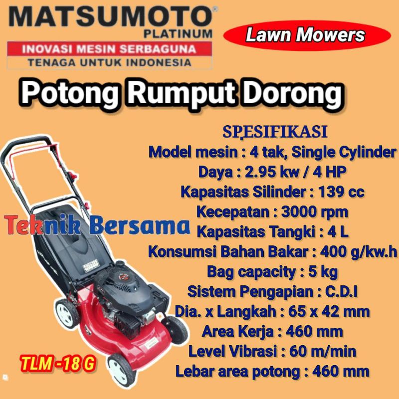 Jual Lawn Mower Dorong TLM 18G Mesin Potong Rumput Dorong Matsumoto ...