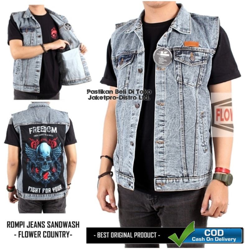 Jual Rompi Jeans Denim Printing Skull Gambar Tengkorak - Rompi Denim ...