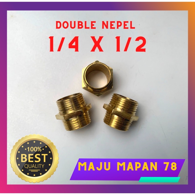 Jual Double Nepel drat luar Kuningan ukuran 1/4 x 1/2 | Shopee Indonesia