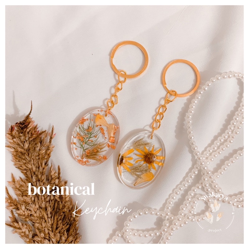Jual Oval GLITTERY PRESSED FLOWER Resin Keychain • gantungan kunci ...