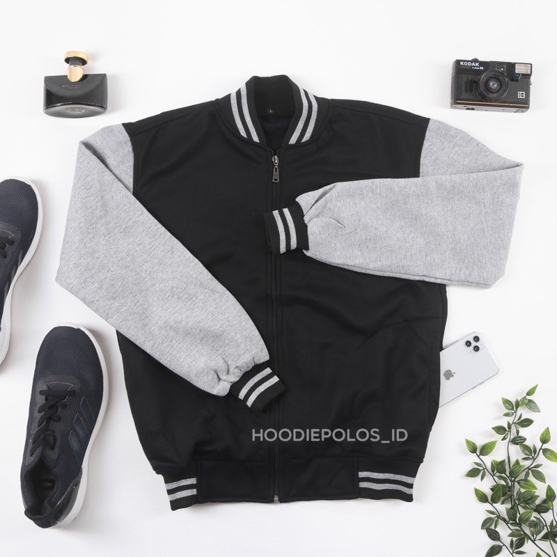 Jual Jaket Baseball Varsity Polos Hitam Abu Misty Unisex | Shopee Indonesia