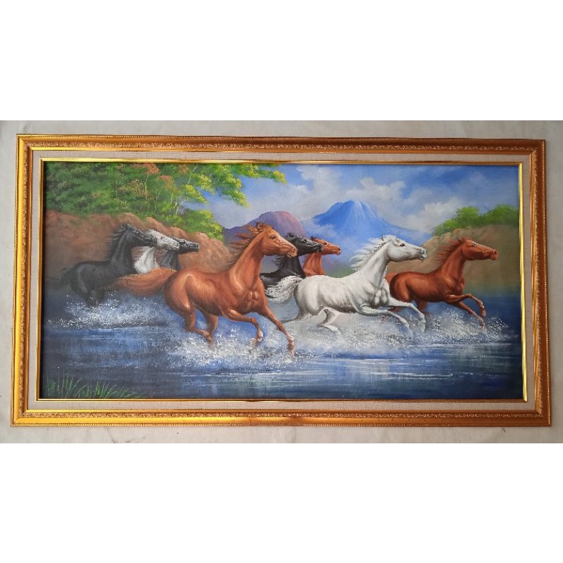 Jual Lukisan Kuda Liar Fengshui + Bingkai Pigura Ukuran 120cm x 60cm ...