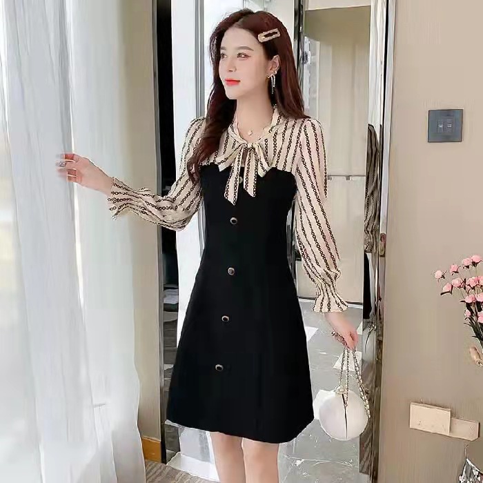 Jual dress korea/long dress/midi dress korea/dress hitam | Shopee Indonesia