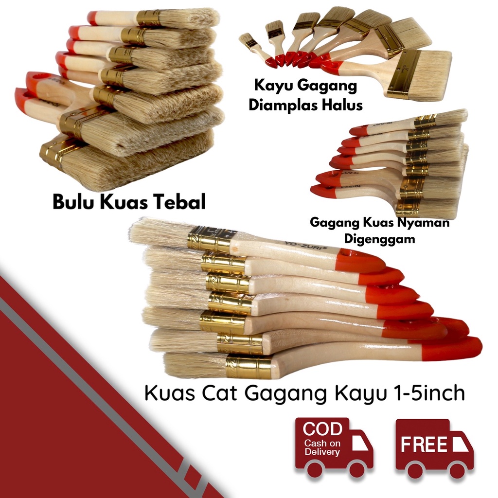 Jual Kuas Cat Tembok Dinding Besi 1-5 inch Gagang Kayu Halus Bulu Tebal ...