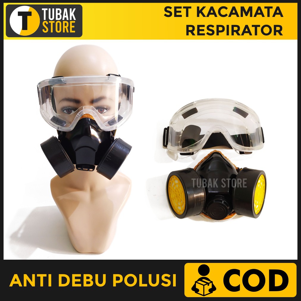 Jual Masker Gas Respirator Double dan Kacamata Goggle Transparan Bening ...
