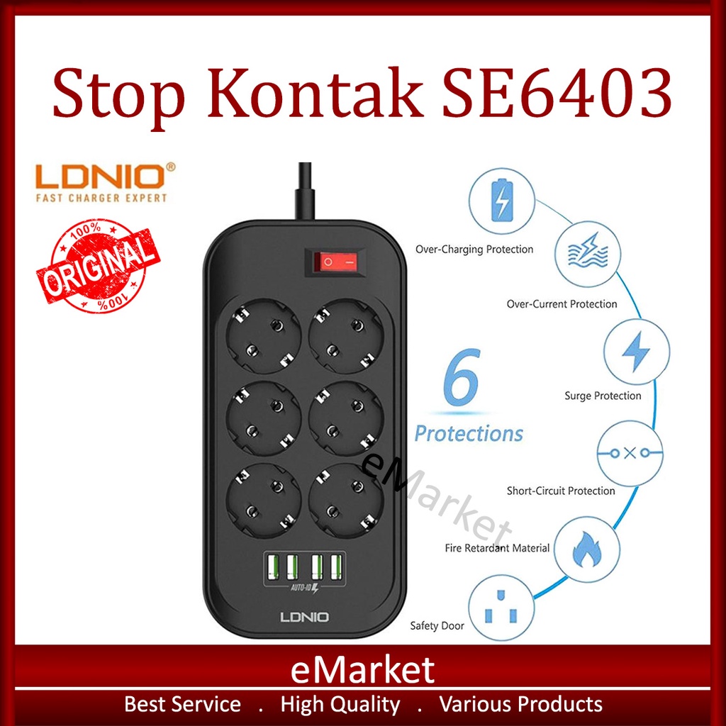 Jual Stop Kontak LDNIO SE6403 ORIGINAL / Power Strip Socket USB | Shopee Indonesia