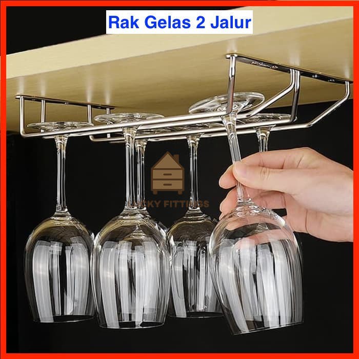 Rak Gelas Gantung 2 Jalur STAINLESS DOUBLE Baris Wine Minibar Cabinet Holder Hanger | Shopee ...