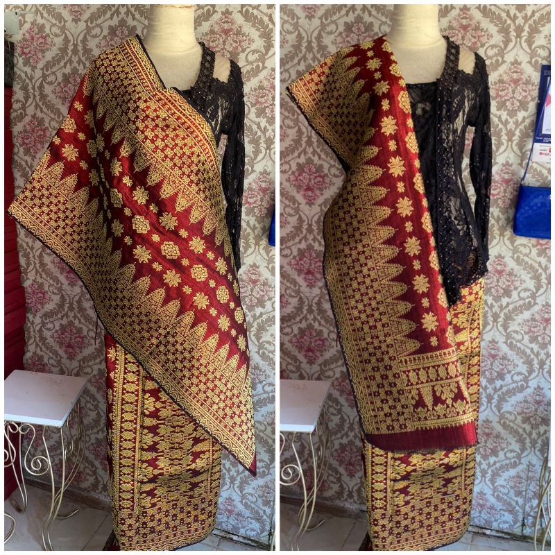 Jual Songket Palembang Asli Tenun Tangan Sisik Naga Maroon Gold ...