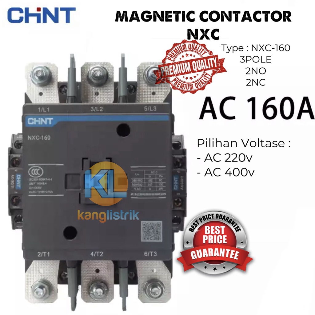 Jual KONTAKTOR CONTACTOR CHINT 160A NXC-160 AC 220v 380v | Shopee Indonesia