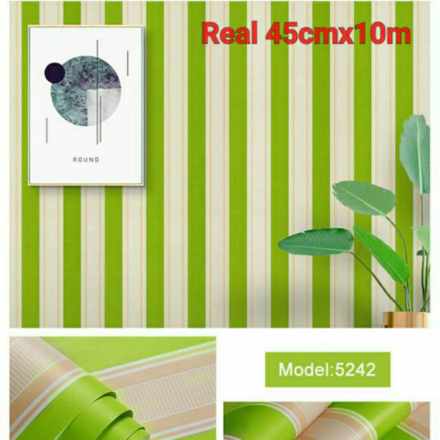 Jual Gh026 Wallpaper Dinding Stiker Motif Salur Hijau Size 45cm X 10m