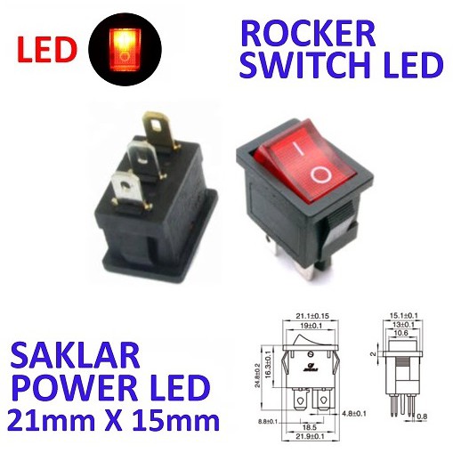 Jual BA-13 Switch Saklar 3 Pin ( 3 Kaki ) + Lampu LED Merah Rocker ...