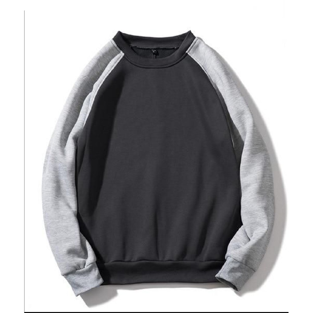 Jual JAKET SWEATER PRIA DAN WANITA CREWNECK HITAM TWISS ABU MURAH BAHAN ...