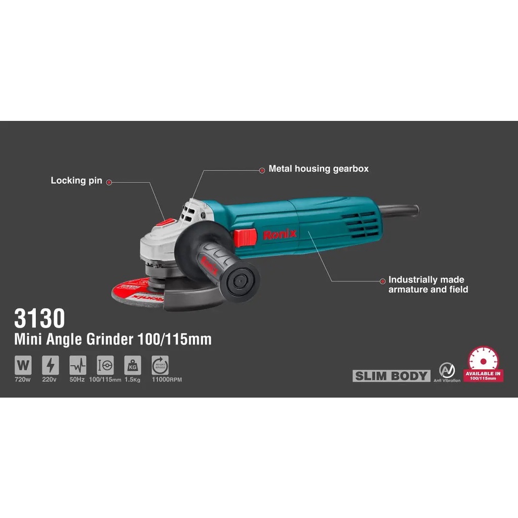 Jual Ronix Model 3130 720W Mini Electric Power Angle Grinder Machine ...