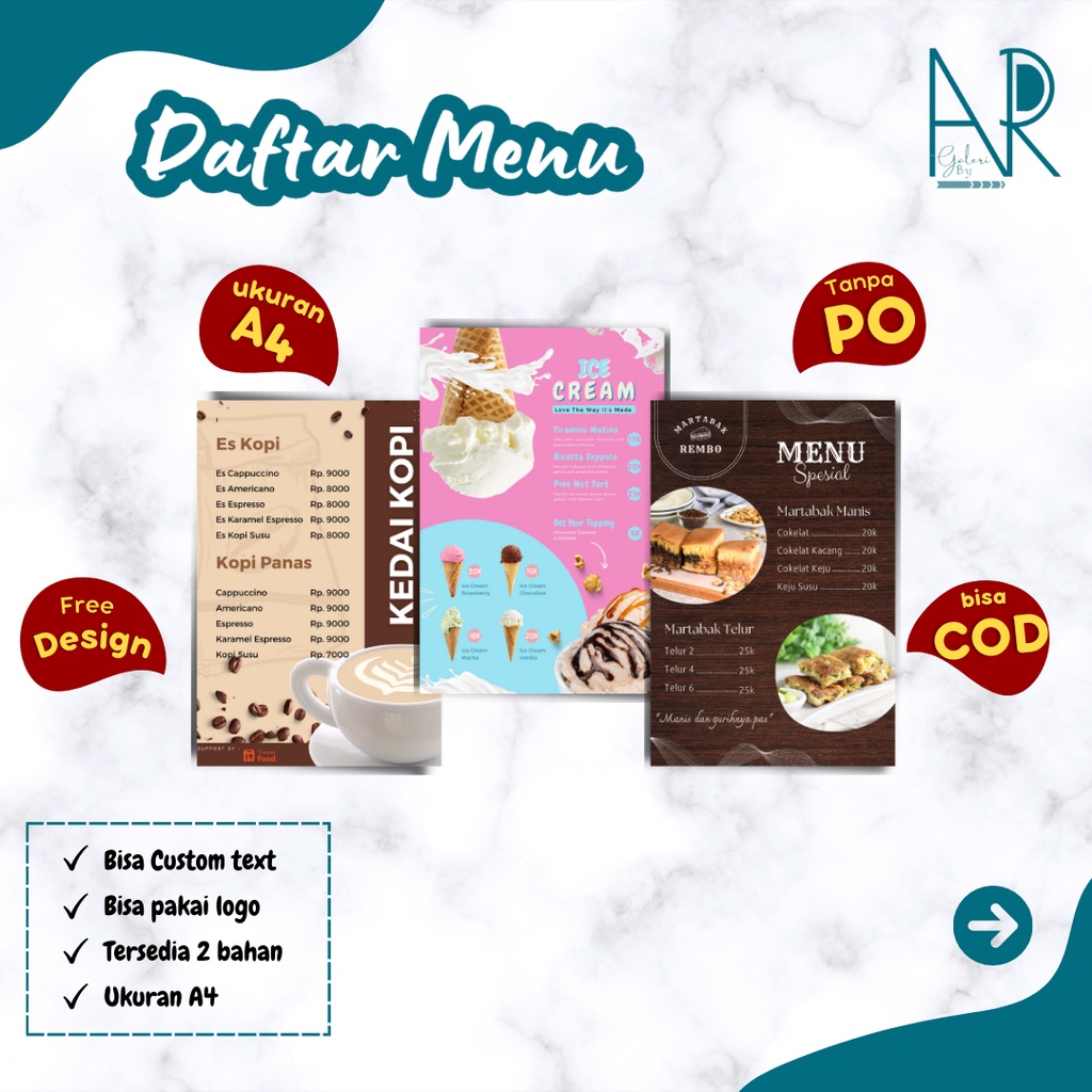 Jual CETAK DAFTAR MENU MAKANAN MENU MINUMAN MENU CAFE A4 FREE CUSTOM ...