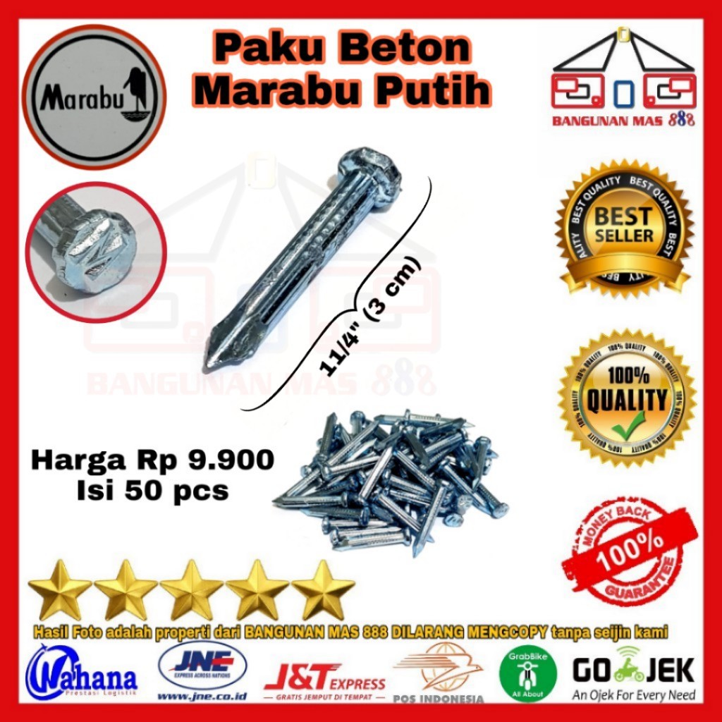 Jual PAKU BETON 11/4 in atau 30 mm (isi 50 pcs) MARABU PUTIH - PAKU ...