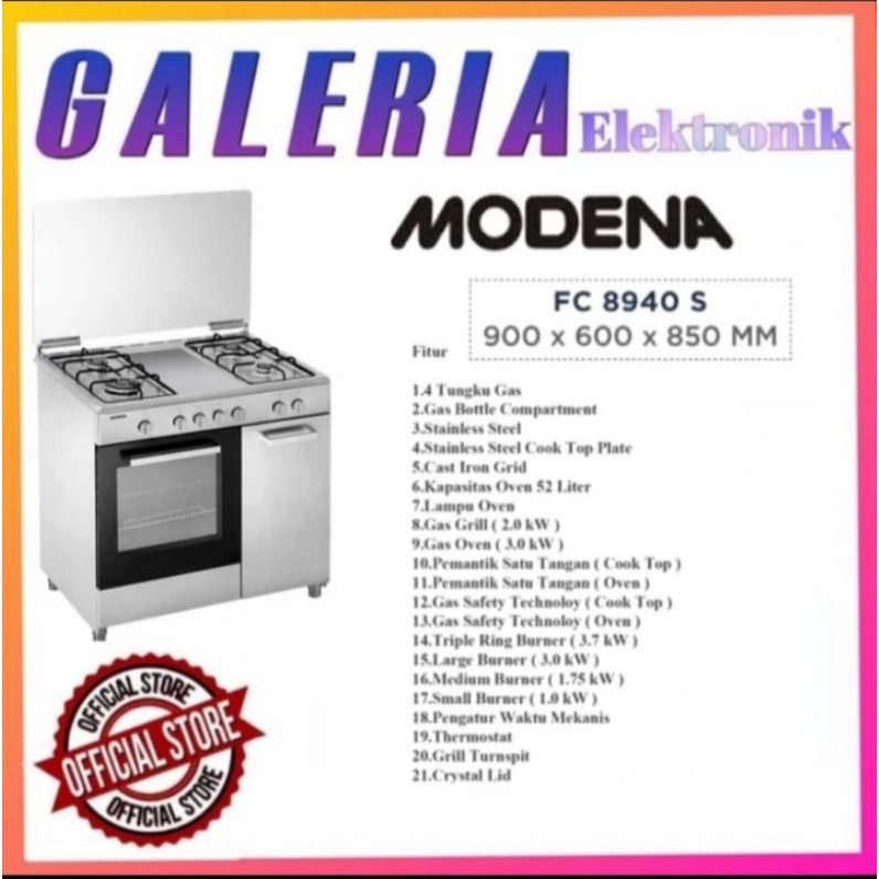 Jual KOMPOR MODENA FREE STANDING COOKER FC8940S/ FC 8940 S / FC-8940S ...