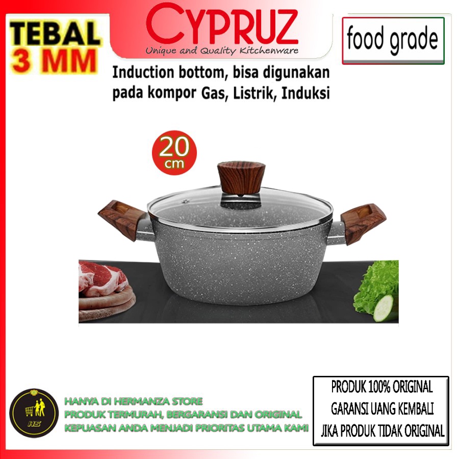 Jual Cypruz Cyprus Panci Induksi Marble + Tutup Kaca 20 cm PI-0735 ...