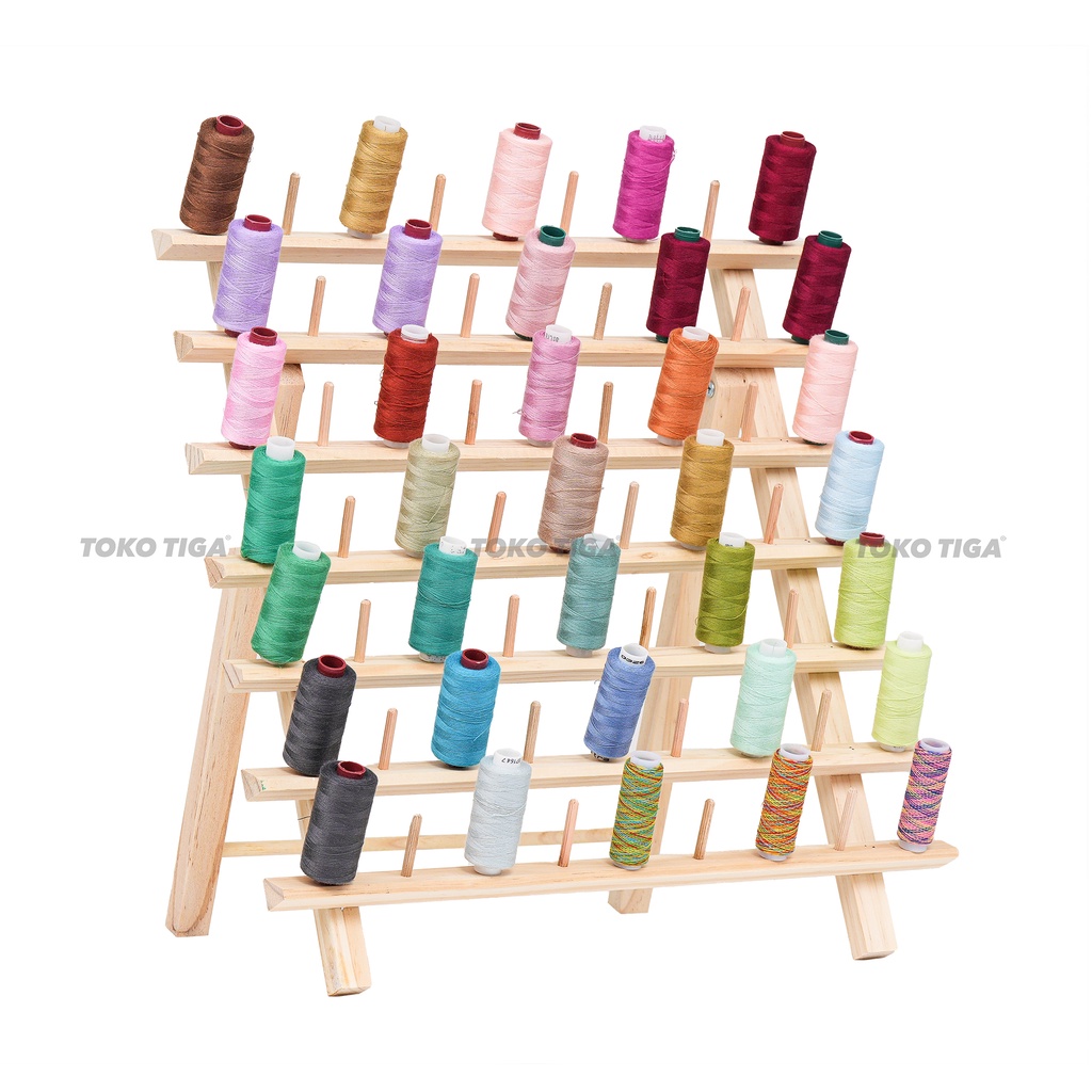 Jual Rak Benang Bambu 63 Spool / Tempat Benang / Organizer 2 Fungsi ...