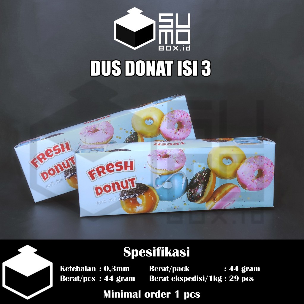 Jual Dus Box Donat Motif isi 3 / Kemasan Kotak Tempat Donut ukuran 27x9x5.5 cm [ECERAN] | Shopee ...