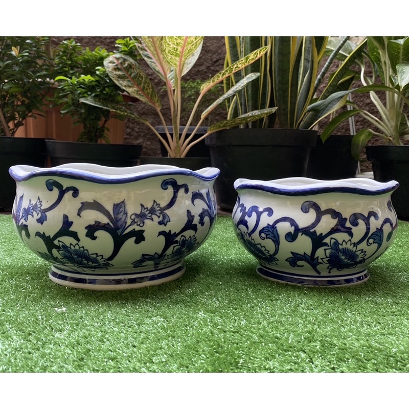 Jual pot keramik putih motif bunga biru | Shopee Indonesia