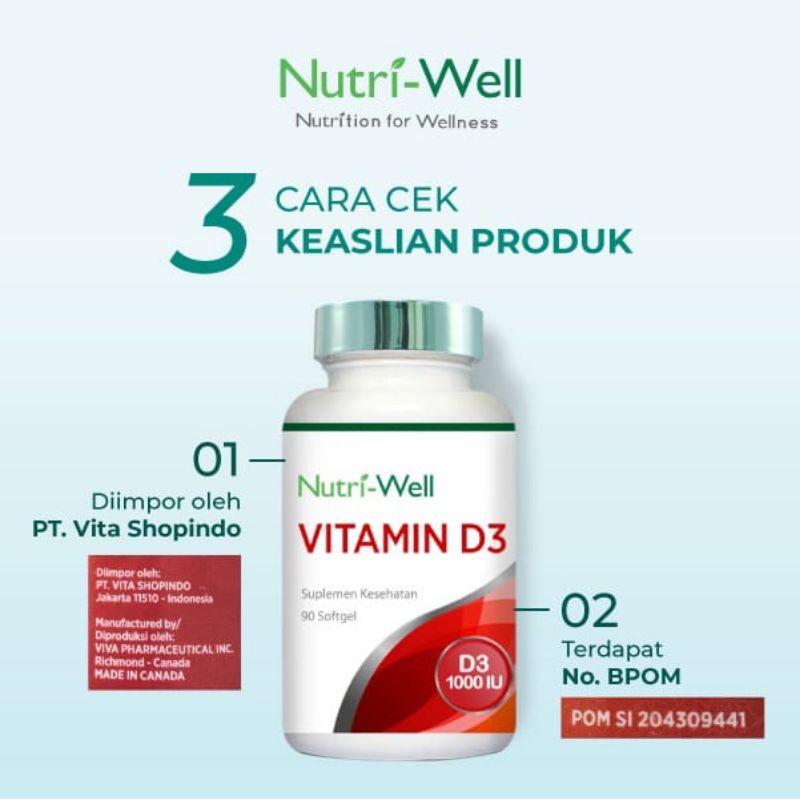 Jual Terlaris Nutriwell Vitamin D3 1000IU (90 softgels) - Vitamin D3 ...